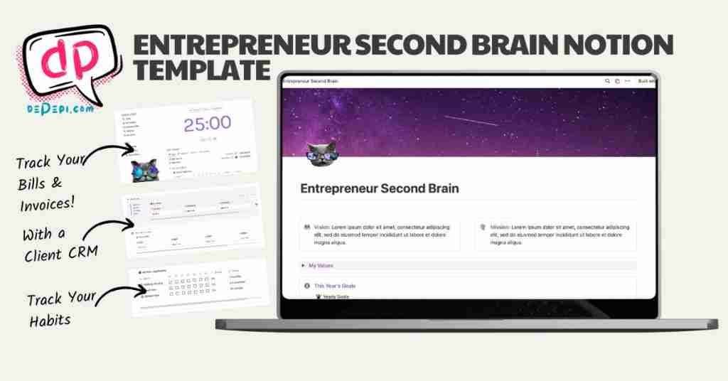 Second Brain Notion Template for Entrepreneurs and Freelancers - dePepi